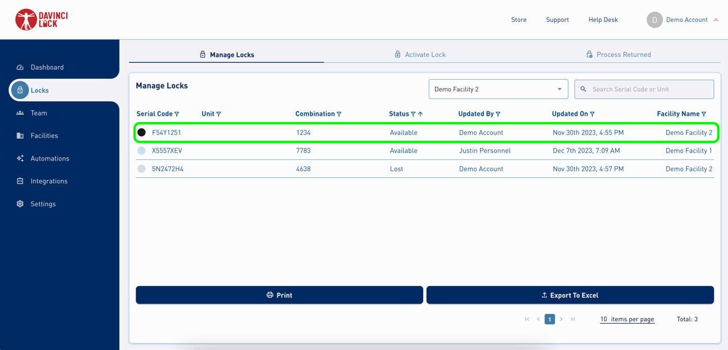Assign or Edit a Lock